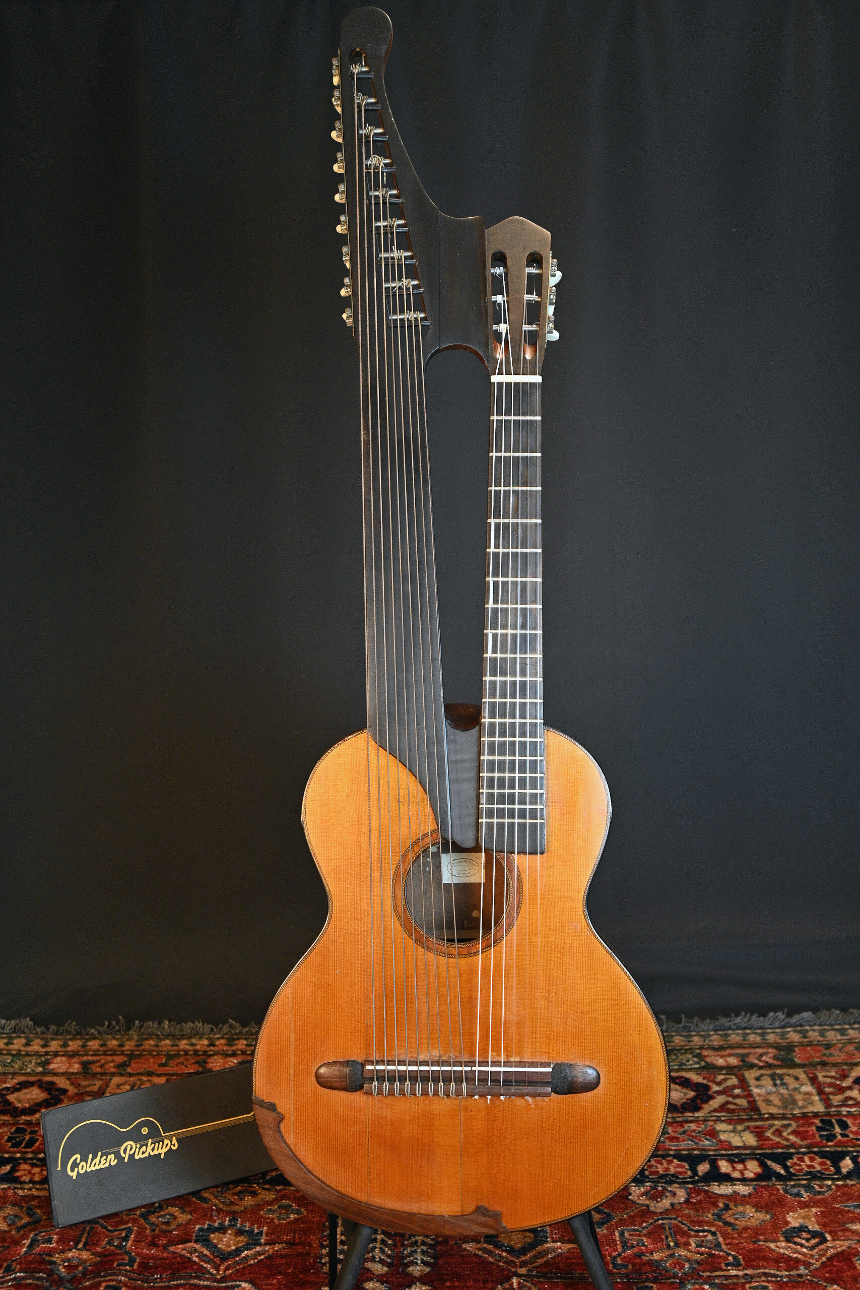 Rare 1910 German Harp Guitar – Flame Maple – Restored – All Original ...